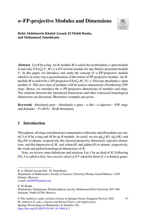 Pdf W Fp Projective Modules And Dimensions