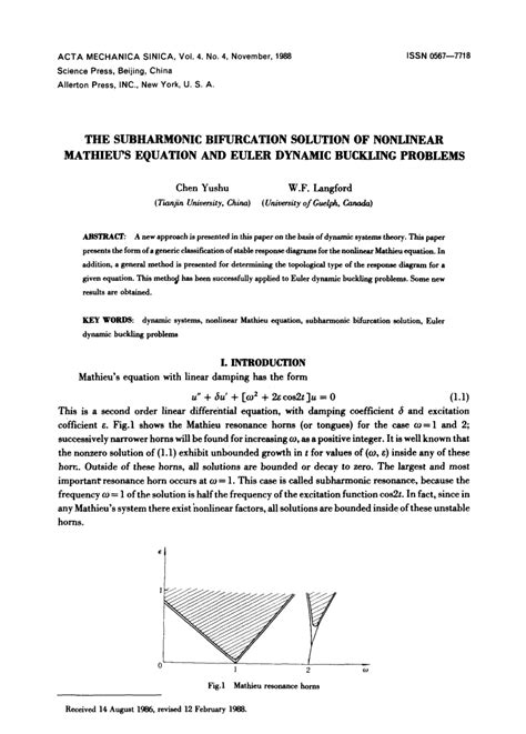 Pdf The Subharmonic Bifurcation Solution Of Nonlinear Mathieus