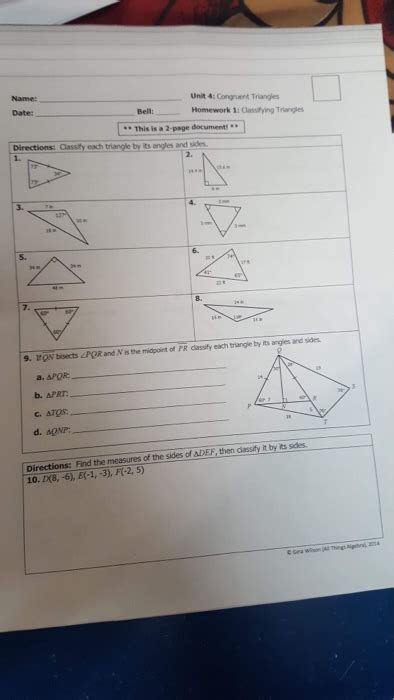 Unit Congruent Triangles Homework Angles Of Triangles CITYESSAY