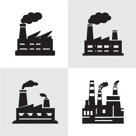 Industrial Factory Silhouettes Manufacturing Plants And Smoke Stacks