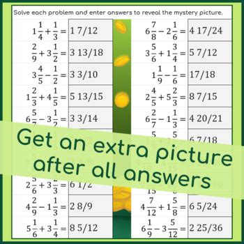 Adding And Subtracting Mixed Numbers Mystery Picture St Patrick S Day