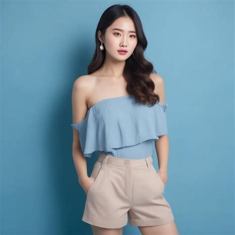 Premium Photo A Potrait Of Beautiful Chinese Girl Blue Fashionable Style