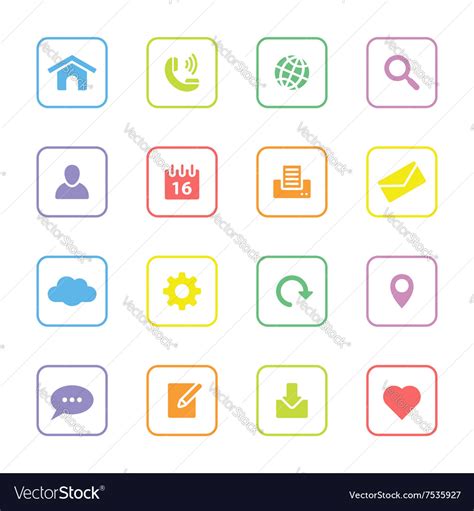 Colorful Web Icon Set Rounded Rectangle Frame Vector Image