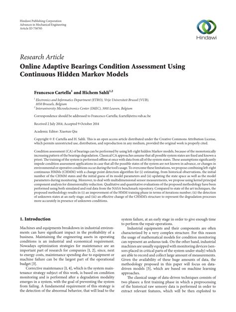 Pdf Online Adaptive Bearings Condition Assessment Using Continuous