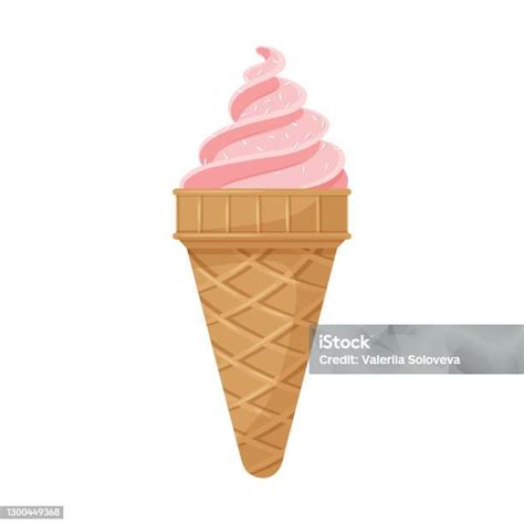 와플 콘 스위트 지방 고칼로리 건강에 해로운 음식 디저트 간식에 딸기 핑크 아이스크림 여름의 상징 만화 플랫 스타일로 색상 벡터 일러스트레이션 흰색 배경에 격리 아이스크림