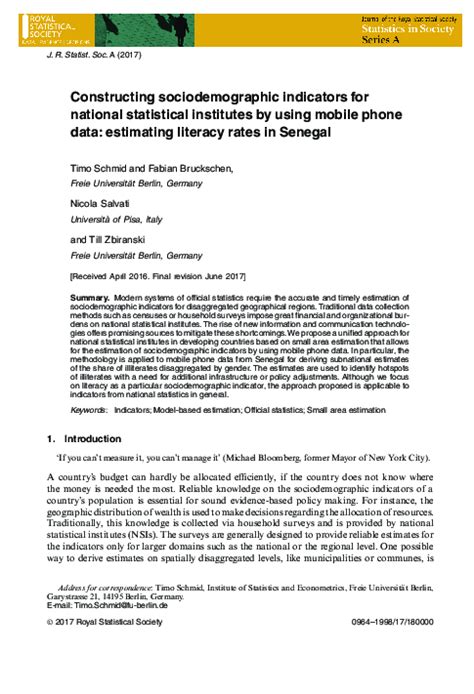 Pdf Constructing Socio Demographic Indicators For National Statistical Institutes Using Mobile