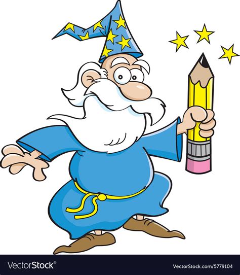 Cartoon Of A Wizard Waving A Pencil Royalty Free Vector