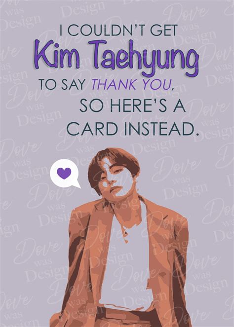 Kim Taehyung Kim Tae Hyung V Bts Thank You Card Instant Downloadable