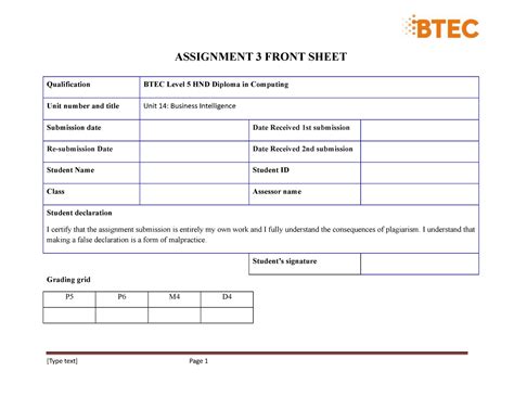 Unit 14 Assignment 3 Frontsheet Assignment 3 Front Sheet Qualification Btec Level 5 Hnd
