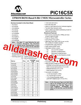 PIC16C54C Datasheet PDF Microchip Technology
