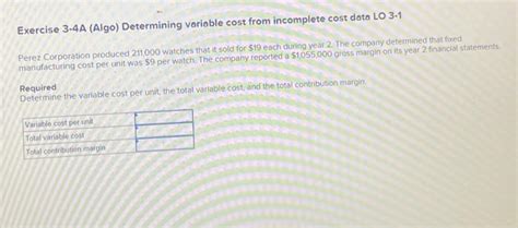 solved exercise 3 4a algo determining variable cost from