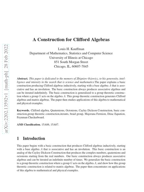 A Construction For Clifford Algebras Pdf Matrix Mathematics Group Mathematics