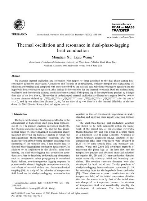 Pdf Thermal Oscillation And Resonance In Dual Phase Lagging Heat Conduction Dokumentips