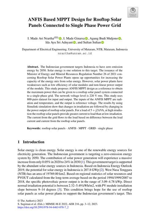 Pdf Anfis Based Mppt Design For Rooftop Solar Panels Connected To Single Phase Power Grid