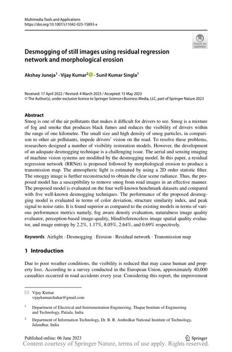 Desmogging Of Still Images Using Residual Regression Network And
