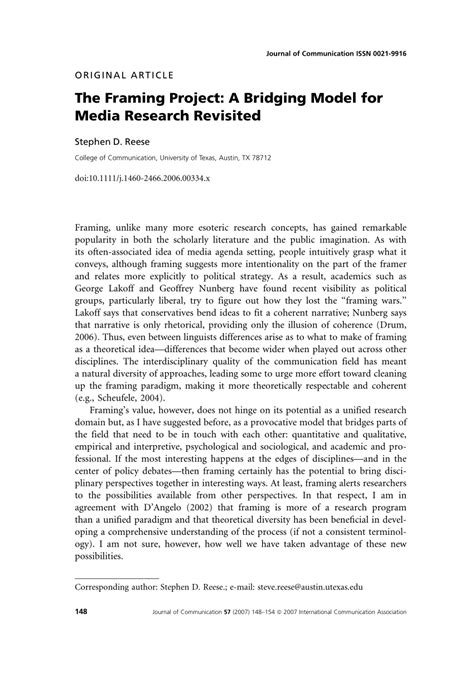 PDF The Framing Project A Bridging Model For Media Research Revisited
