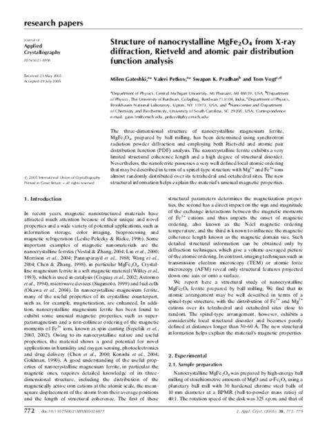 Pdf Structure Of Nanocrystalline Mgfe 2 O 4 From X Ray Diffraction Rietveld And Atomic Pair