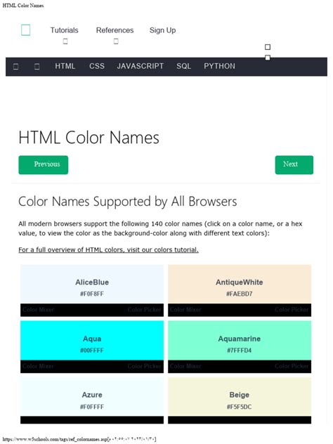 Html Color Names Pdf Artistic Techniques Qualia