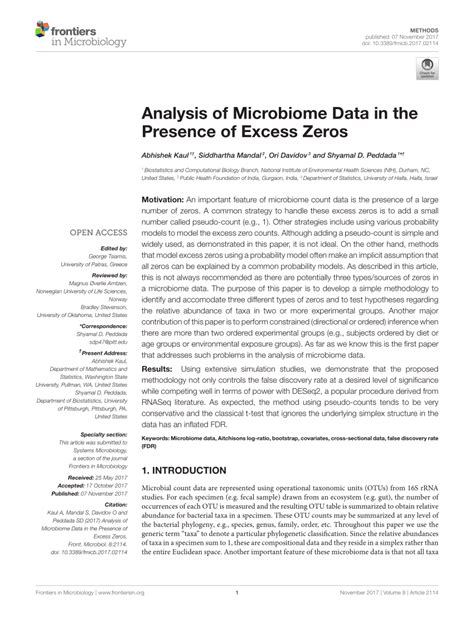 Pdf Analysis Of Microbiome Data In The Presence Of Excess Zeros