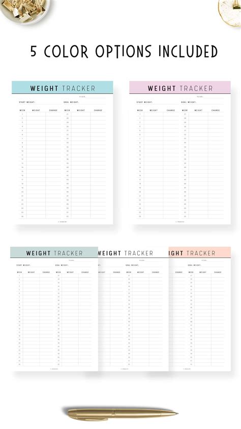 52 Week Weight Loss Tracker Printable M277 Mrsneat