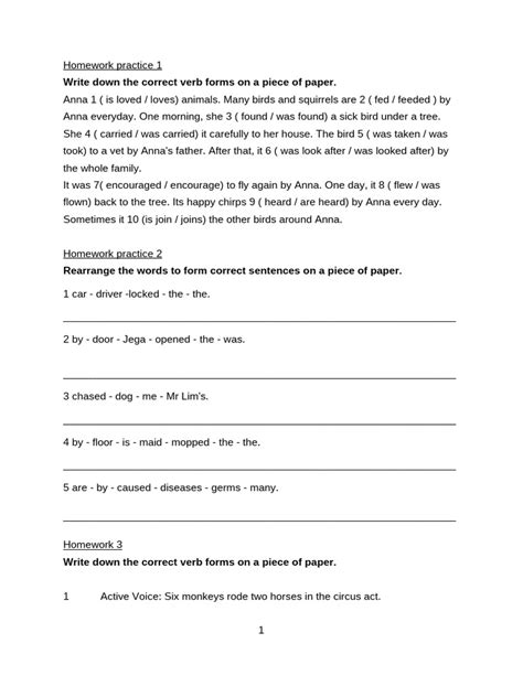 Active And Passive Voice Homework Practice 1 Pdf