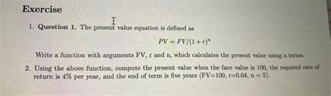 Solved Exercise I 1 Question 1 The Present Value Equation