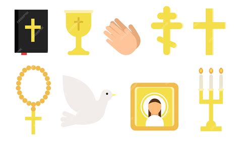 Set Of Different Symbols Of The Christian Religion Bible Cross Cup