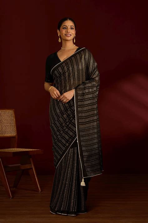 Black Silk Modal Embroidered Saree Taneira Online Store