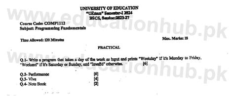 comp1112 programming fundamentals bs education university lahore