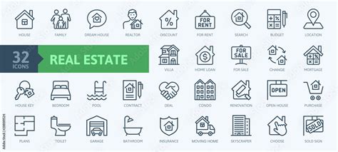 Real Estate Minimal Thin Line Web Icon Set Included The Icons As
