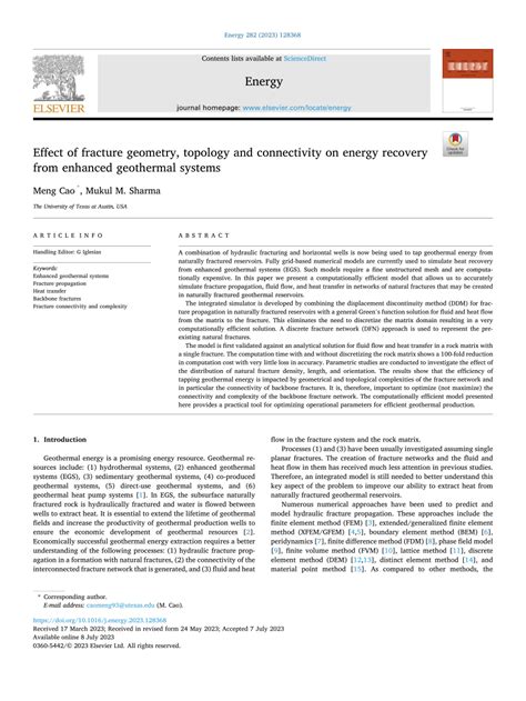 Pdf Effect Of Fracture Geometry Topology And Connectivity On Energy