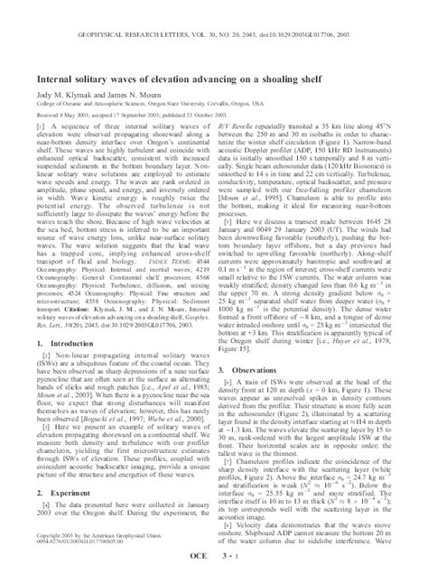 Pdf Internal Solitary Waves Of Elevation Advancing On A Shoaling Shelf