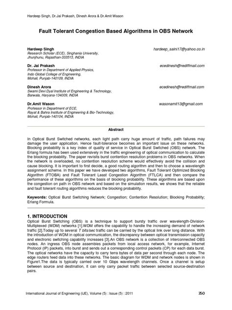 pdf fault tolerant congestion based algorithms in obs network