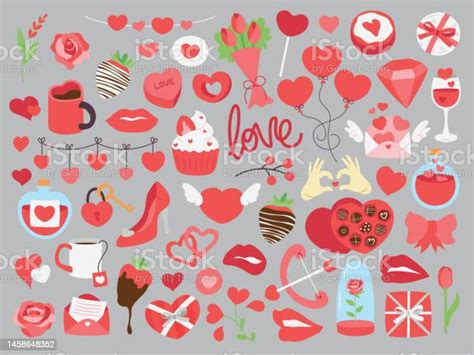 귀여운 간단한 발렌타인 데이 관련 아이템과 물건의 컬렉션입니다 다채로운 벡터 삽화 초콜릿에 대한 스톡 벡터 아트 및 기타 이미지 초콜릿 큐피드 2월 Istock