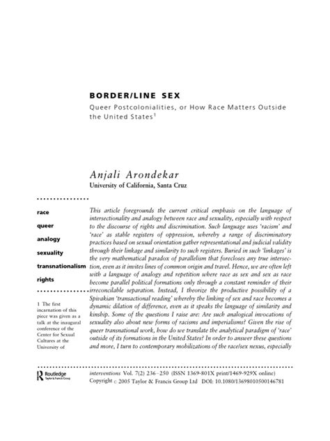Anjali Arondekar Borderlinesex Pdf Queer Theory Lgbtqia Studies