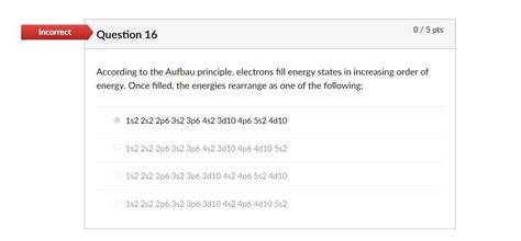 Solved Incorrect Pts Question According To The Aufbau Chegg