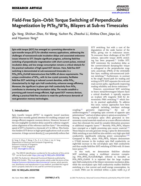 Pdf Field‐free Spinorbit Torque Switching Of Perpendicular