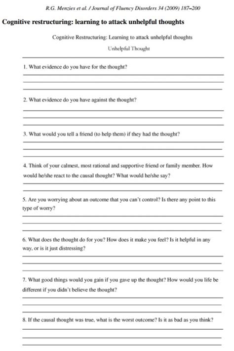 Intrusive Thoughts Worksheets Worksheet Activity Sheets