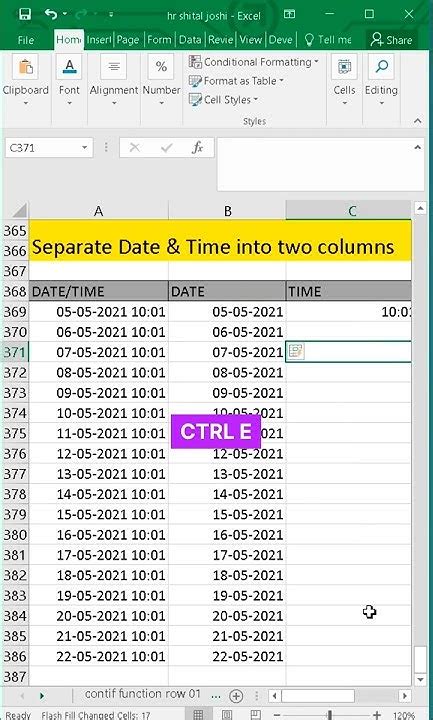 Separate Date And Time Into Two Columns In Excel Video 97 Shorts