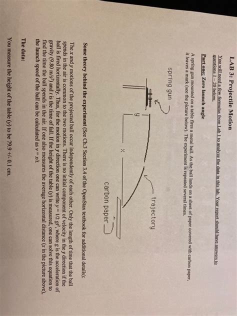 Solved LAB Projectile Motion You Will Need A Few Formulas Chegg