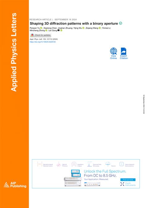 Pdf Shaping 3d Diffraction Patterns With A Binary Aperture
