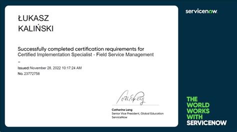 Łukasz Kaliński On Linkedin Servicenow Fsm Certificate