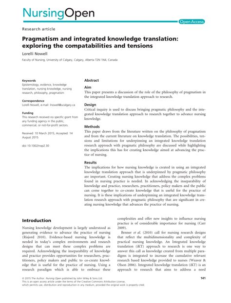 Pdf Pragmatism And Integrated Knowledge Translation Exploring The