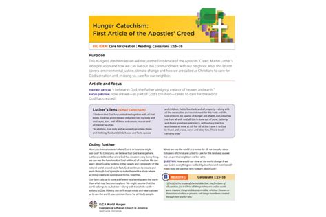 Hunger Catechism 1st Article Of The Creed Elca Resources