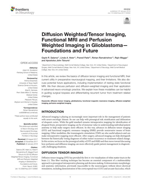 PDF Diffusion Weighted Tensor Imaging Functional MRI And Perfusion Weighted Imaging In