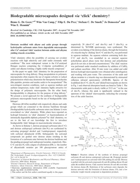 Pdf Biodegradable Microcapsules Designed Via ‘click Chemistry