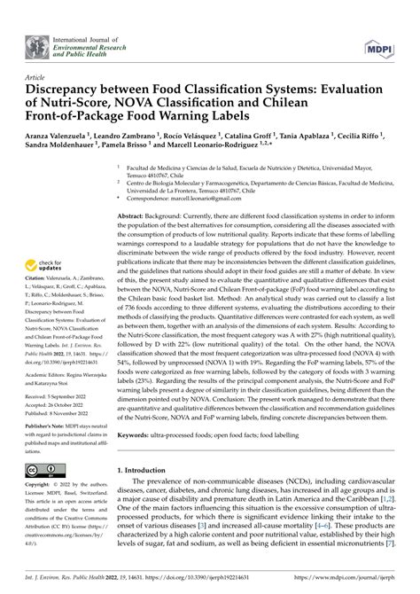 Pdf Discrepancy Between Food Classification Systems Evaluation Of