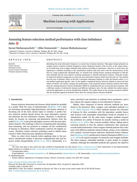 Pdf Assessing Feature Selection Method Performance With Class