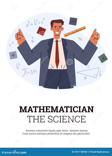 Mathematician Typographic Header Mathematician Use Formulas And Diagrams Vector Illustration