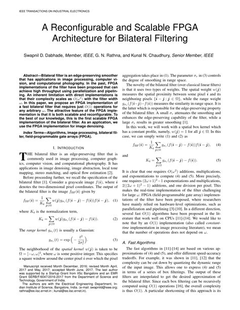 Pdf A Reconfigurable And Scalable Fpga Architecture For Bilateral